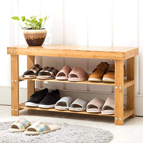 Livebest Wooden Shoe Rack Bench 2 Tier Boot Organizing Rack Entryway Storage Shelf Hallway Bamboo Furniture for Home,Office,School