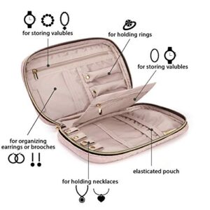 BAGSMART Jewelry Organizer Case Travel Jewelry Storage Bag for Necklace, Earrings, Rings, Bracelet, Soft Pink