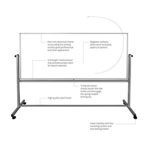 Offex Rolling Reversible Dry Erase 96"W x 40"H Double-Sided Magnetic Whiteboard with Aluminum Frame and Marker Tray - Perfect for School, Classroom, Conference and Presentation