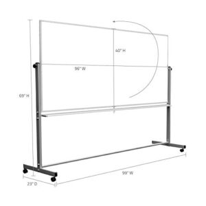 Offex Rolling Reversible Dry Erase 96"W x 40"H Double-Sided Magnetic Whiteboard with Aluminum Frame and Marker Tray - Perfect for School, Classroom, Conference and Presentation