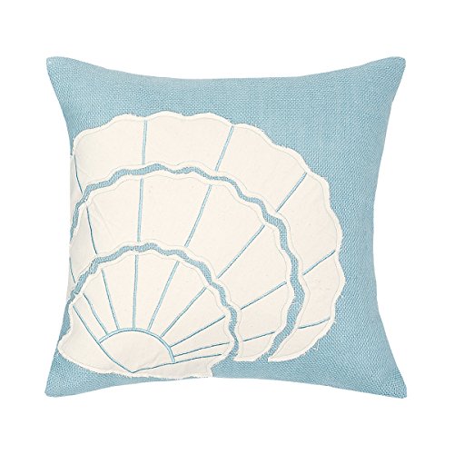 C&F Home Shell Burlap Applique Throw Pillow Blue Off White Coastal Tropical Ocean Sea Life Design Handcrafted Cotton Applique Pillow 18" x 18" Blue