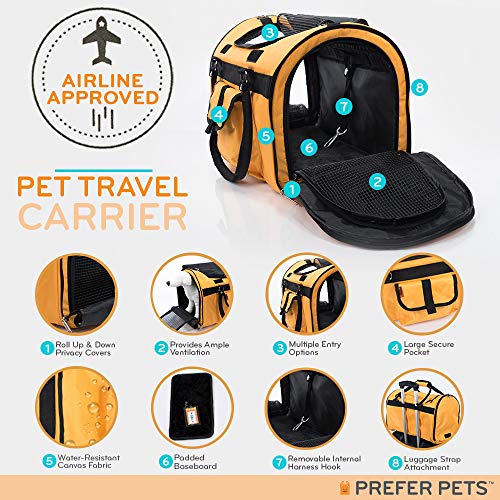 Prefer Pets Trave Gear Pet Travel Carrier with Privacy Covers - Soft-Sided - Airline Approved with Side Pocket, Velcro Handle & Padded Shoulder Strap - Perfect for Small Dogs and Cats