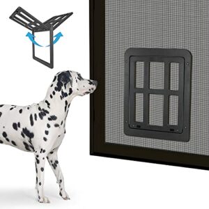 pet dog screen door doggy door with magnetic flap lockable dog door for sliding door, big cat door for screen door, window or porch - black