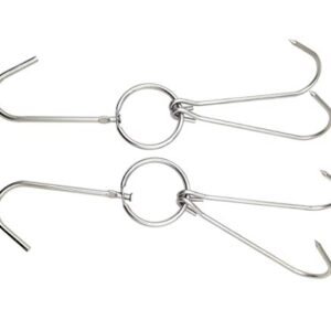 Alele Double Hooks,2pack Meat Hooks Poultry Roasting Hooks Butcher Hook Processing Meat Hook Stainless Steel Rotary Device Slaughtering Barbecue