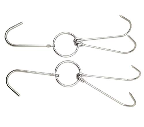 Alele Double Hooks,2pack Meat Hooks Poultry Roasting Hooks Butcher Hook Processing Meat Hook Stainless Steel Rotary Device Slaughtering Barbecue