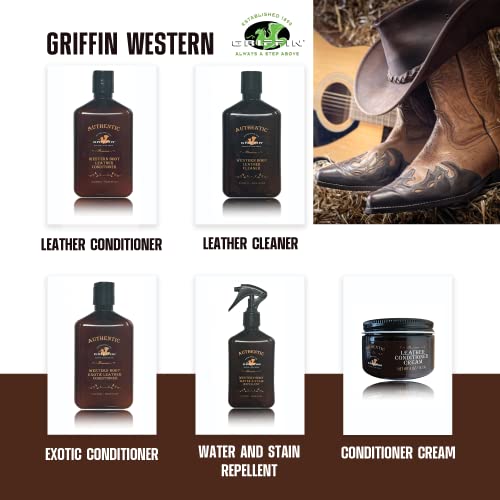 Griffin Western Exotic Leather Conditioner (8 oz.) - Non-Toxic Formula for Cowboy Boots, Snakeskin, Alligator, Crocodile, Leather Apparel and More! - Made in The USA Brown