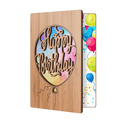 Happy Birthday Card by HeartSpace, Birthday Balloon Design: Premium Wooden Greeting Cards Handmade From Sustainable Real Bamboo Wood