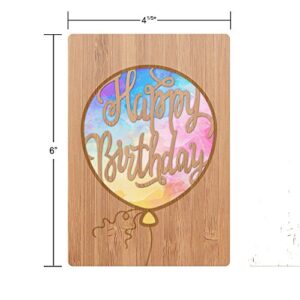 Happy Birthday Card by HeartSpace, Birthday Balloon Design: Premium Wooden Greeting Cards Handmade From Sustainable Real Bamboo Wood