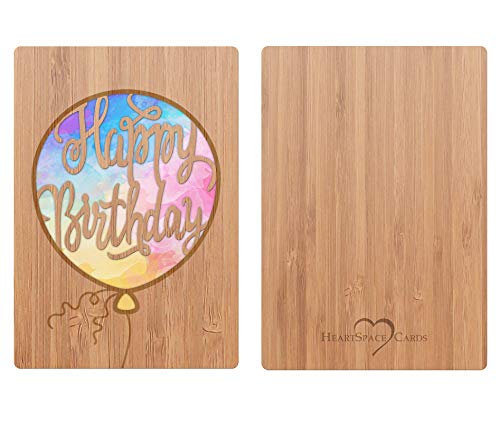 Happy Birthday Card by HeartSpace, Birthday Balloon Design: Premium Wooden Greeting Cards Handmade From Sustainable Real Bamboo Wood