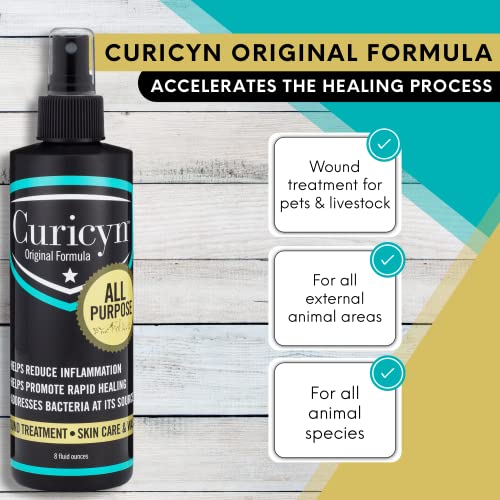 Curicyn, Wound Treatment Spray for All Animals - Original Formula, Helps Reduce Inflammation, Easy and Effective Pet Wound Care, Dog and Cat Skin Care Infection Treatment, - 8 oz Spray Bottle