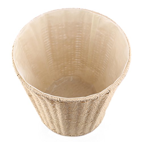 PINCHUANGHUI Lidless Trash Can Woven Iron Frame Household Garbage Bin Wastebasket,Khaki