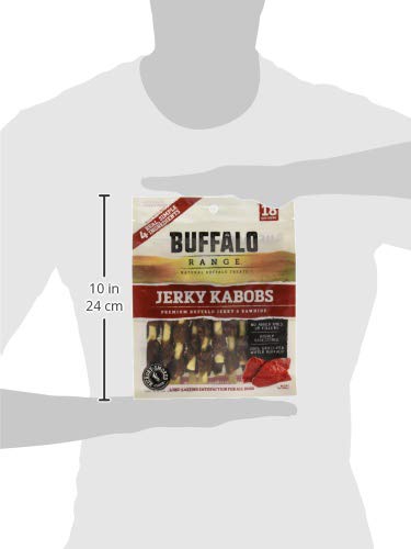 Buffalo Range Rawhide Dog Treats | Healthy, Grass-Fed Buffalo Jerky Raw Hide Chews | Hickory Smoked Flavor | Jerky Kabob, 18 Count