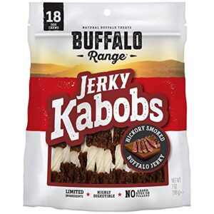 buffalo range rawhide dog treats | healthy, grass-fed buffalo jerky raw hide chews | hickory smoked flavor | jerky kabob, 18 count