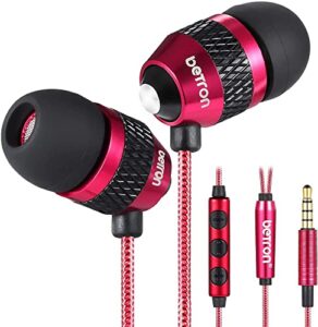 betron b25 in-ear headphones earphones with microphone and volume controller, noise isolating earbud tips, 3.5mm head phone jack (red)