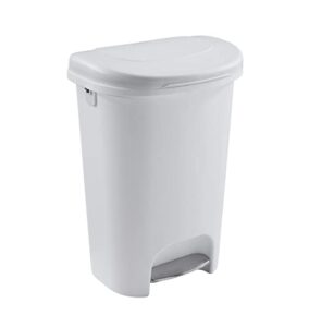 rubbermaid classic 13 gallon premium step-on trash can with lid and stainless-steel pedal, white waste bin for kitchen