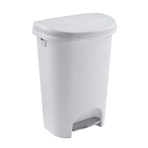 Rubbermaid Classic 13 Gallon Premium Step-On Trash Can with Lid and Stainless-Steel Pedal, White Waste Bin for Kitchen