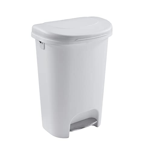 Rubbermaid Classic 13 Gallon Premium Step-On Trash Can with Lid and Stainless-Steel Pedal, White Waste Bin for Kitchen