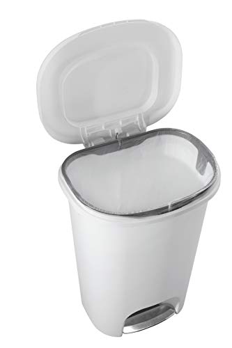 Rubbermaid Classic 13 Gallon Premium Step-On Trash Can with Lid and Stainless-Steel Pedal, White Waste Bin for Kitchen