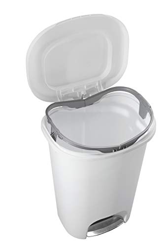 Rubbermaid Classic 13 Gallon Premium Step-On Trash Can with Lid and Stainless-Steel Pedal, White Waste Bin for Kitchen