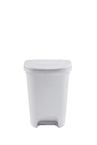 Rubbermaid Classic 13 Gallon Premium Step-On Trash Can with Lid and Stainless-Steel Pedal, White Waste Bin for Kitchen