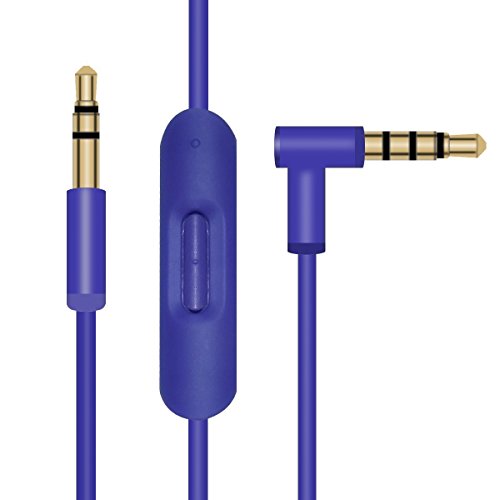 Purple Replacement Inline Mic Remote Extension Audio Cable Cord for Beats by Dr Dre Solo Solo HD Solo 2 Studio Wireless Pro Detox Mixr Executive Pill Headphones