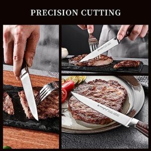 Emojoy Steak Knives, Steak Knife Set of 8, Highly Resistant and Durable German Stainless Steel Serrated Steak Knives with Gift Box