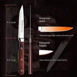 Emojoy Steak Knives, Steak Knife Set of 8, Highly Resistant and Durable German Stainless Steel Serrated Steak Knives with Gift Box