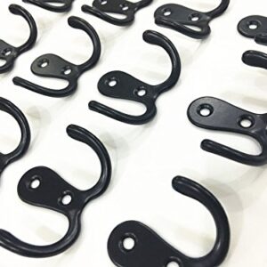 20 Pieces Double Prong Robe Hook Rustic Hooks Retro Cloth Hanger Coat Hanger Heavy Duty Double Prong Coat Hooks Wall Mounted Utility Hook with 44 Pieces Screws (Black Color)