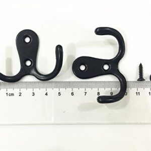 20 Pieces Double Prong Robe Hook Rustic Hooks Retro Cloth Hanger Coat Hanger Heavy Duty Double Prong Coat Hooks Wall Mounted Utility Hook with 44 Pieces Screws (Black Color)