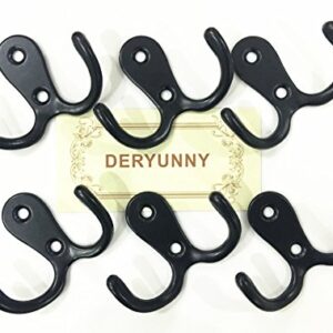 20 Pieces Double Prong Robe Hook Rustic Hooks Retro Cloth Hanger Coat Hanger Heavy Duty Double Prong Coat Hooks Wall Mounted Utility Hook with 44 Pieces Screws (Black Color)