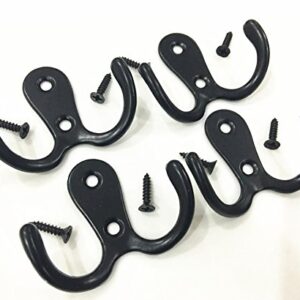 20 Pieces Double Prong Robe Hook Rustic Hooks Retro Cloth Hanger Coat Hanger Heavy Duty Double Prong Coat Hooks Wall Mounted Utility Hook with 44 Pieces Screws (Black Color)