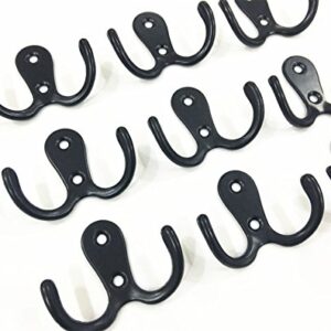 20 Pieces Double Prong Robe Hook Rustic Hooks Retro Cloth Hanger Coat Hanger Heavy Duty Double Prong Coat Hooks Wall Mounted Utility Hook with 44 Pieces Screws (Black Color)