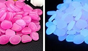 chic style Glow Stone Glowing in The Dark Pebbles Outdoor Decor Fish Tank Walkway Gravel Rocks Decoration (Pink in Daytime, Purple in The Dark)