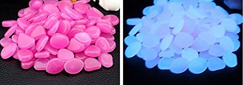 chic style Glow Stone Glowing in The Dark Pebbles Outdoor Decor Fish Tank Walkway Gravel Rocks Decoration (Pink in Daytime, Purple in The Dark)