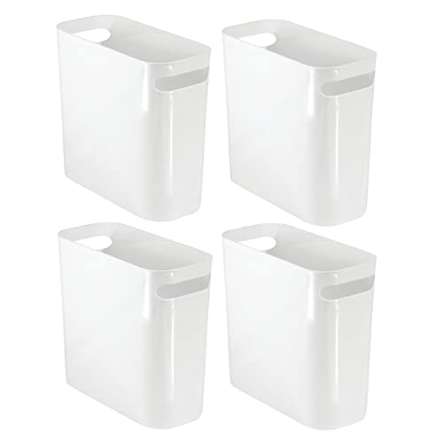 mDesign Plastic Small Trash Can, 1.5 Gallon/5.7-Liter Wastebasket, Narrow Garbage Bin with Handles for Bathroom, Laundry, Home Office - Holds Waste, Recycling, 10" High, Aura Collection, 4 Pack, White