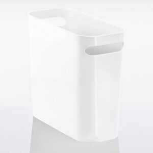 mDesign Plastic Small Trash Can, 1.5 Gallon/5.7-Liter Wastebasket, Narrow Garbage Bin with Handles for Bathroom, Laundry, Home Office - Holds Waste, Recycling, 10" High, Aura Collection, 4 Pack, White