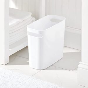 mDesign Plastic Small Trash Can, 1.5 Gallon/5.7-Liter Wastebasket, Narrow Garbage Bin with Handles for Bathroom, Laundry, Home Office - Holds Waste, Recycling, 10" High, Aura Collection, 4 Pack, White