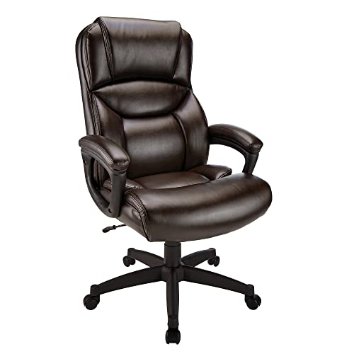 Realspace® Fennington Bonded Leather High-Back Chair, Brown/Black