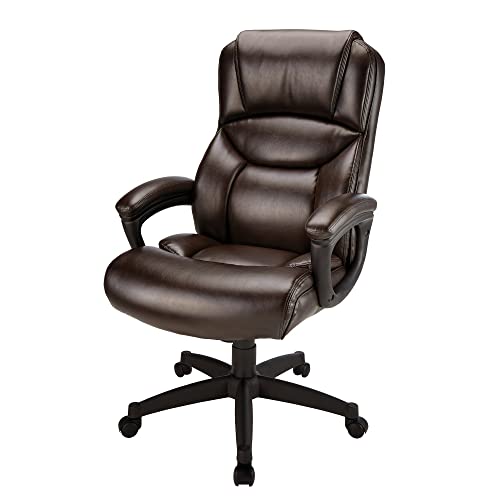 Realspace® Fennington Bonded Leather High-Back Chair, Brown/Black