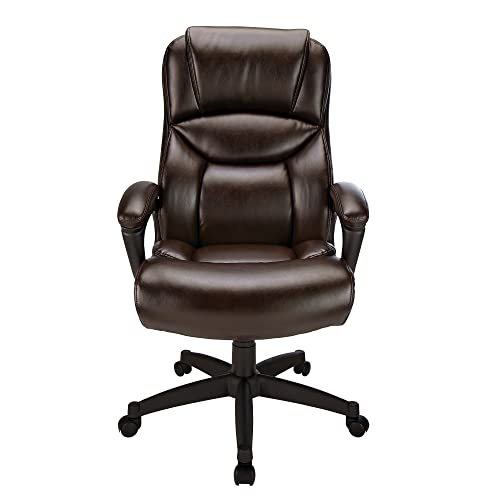 Realspace® Fennington Bonded Leather High-Back Chair, Brown/Black