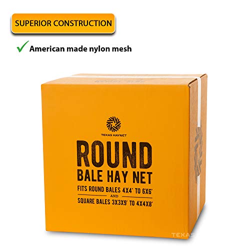 Texas Haynet - Round Bale Hay Net Slow Feed - Durable Round Bale Feeder for Horses - American Made UV Resistant Nylon Net - Fits Round Bales 4x6-6x6 or Square Bales 3x3x8-4x4x8 with 1.75" Holes