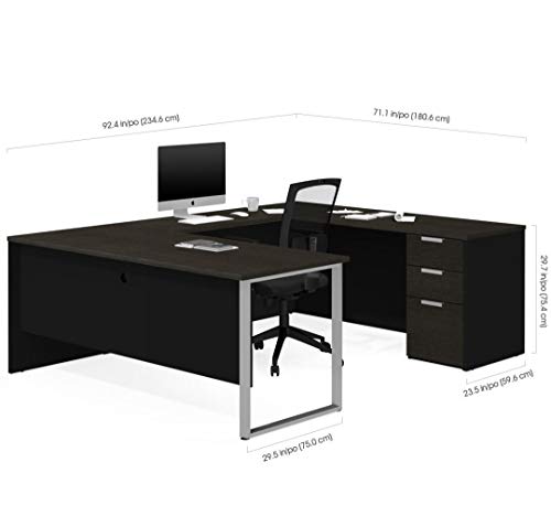 Bestar Pro-Concept Plus U-Shaped Executive Desk with Pedestal, Deep Grey & Black