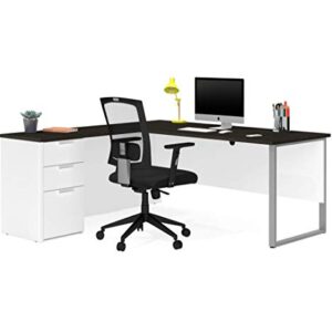 Bestar Pro-Concept Plus L-Shaped Desk with Drawers, White & Deep Grey