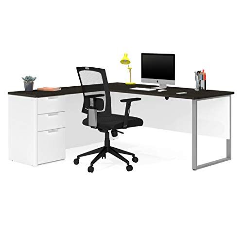 Bestar Pro-Concept Plus L-Shaped Desk with Drawers, White & Deep Grey