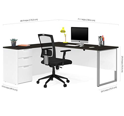 Bestar Pro-Concept Plus L-Shaped Desk with Drawers, White & Deep Grey