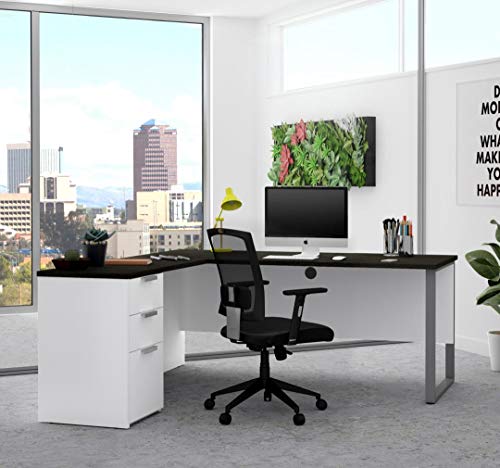 Bestar Pro-Concept Plus L-Shaped Desk with Drawers, White & Deep Grey