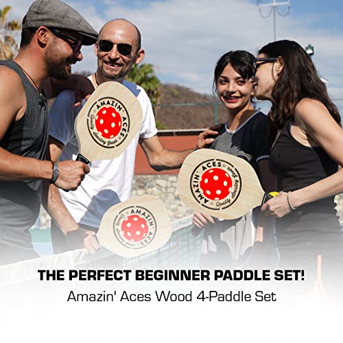 Amazin' Aces Pickleball Paddles - Pickleball Set - USAPA-Approved Pickleball Rackets for All Levels and Ages (Wood)