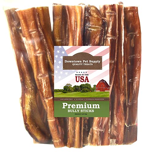 Downtown Pet Supply USA Sourced 6", 10 Pack Bully Sticks for Large Dogs, Regular - Rawhide Free Dog Chews Long Lasting and Non-Splintering - Single Ingredient, Low Odor Bully Sticks for Medium Dogs