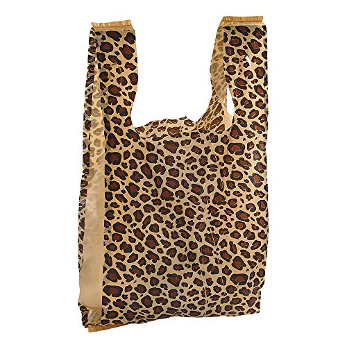 Medium Leopard Print Plastic T-Shirt Bags - 11 ½” x 6" x 21" (Case of 500) Perfect for Restaurants, Retail, Grocery, Take Out, Shopping, and More - Thickness: .48mil HDPE