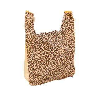 Medium Leopard Print Plastic T-Shirt Bags - 11 ½” x 6" x 21" (Case of 500) Perfect for Restaurants, Retail, Grocery, Take Out, Shopping, and More - Thickness: .48mil HDPE